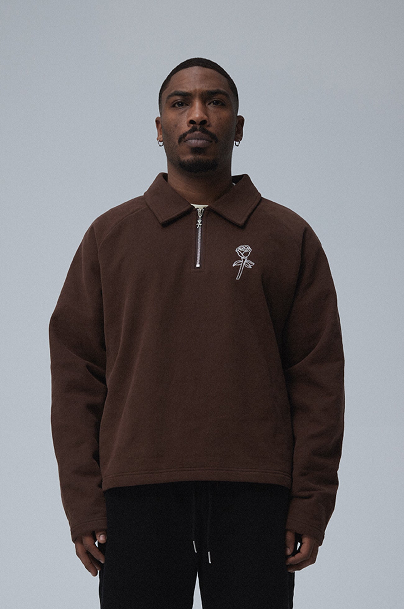 Polo zip sweater Big rose logo Brown – STRANGER SOCIETY
